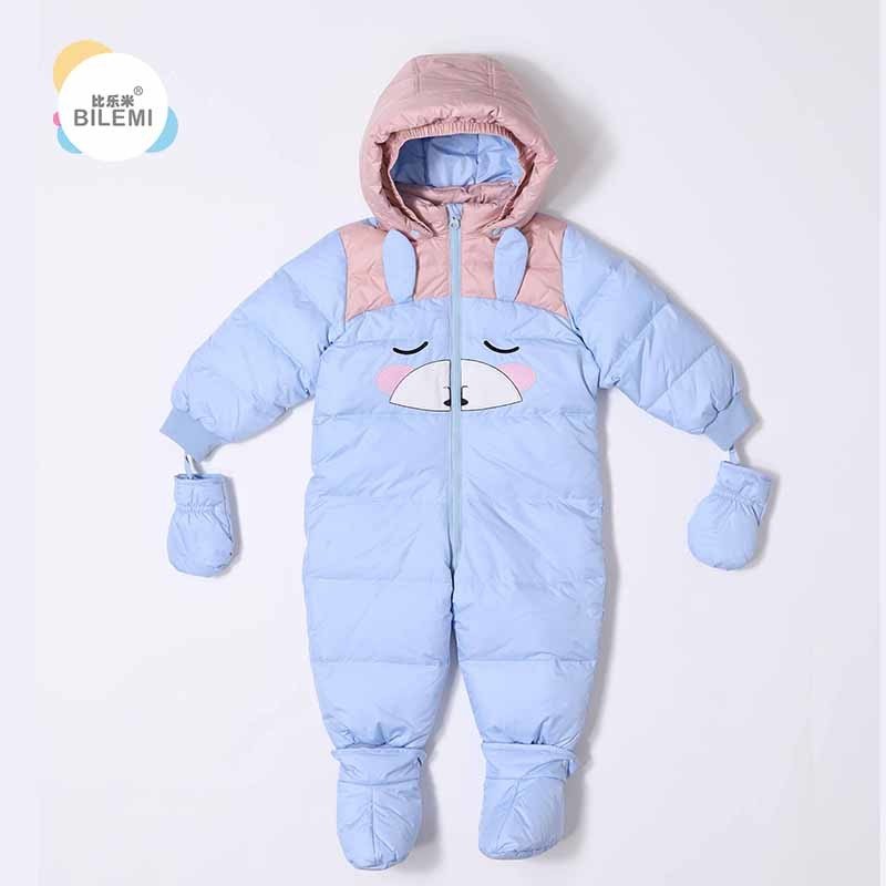 Bilemi 90% Newborn Romper Outdoor Long Sleeve Hooded Sky blue Caramel Pink Snow Personalised Girl Baby Winter Jumpsuit supplier