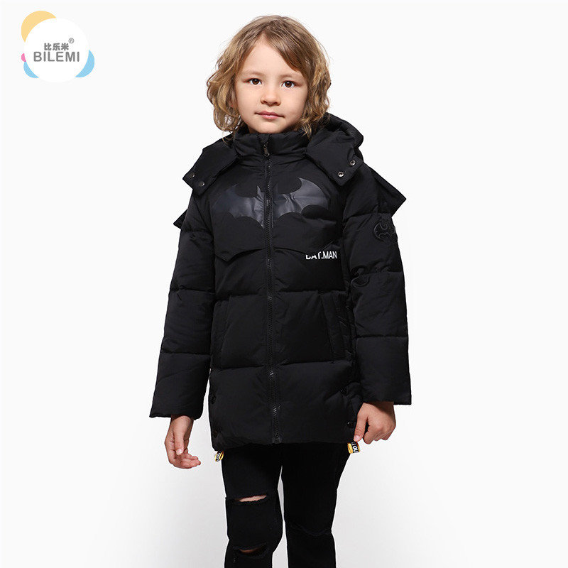Winter Coats Detachable Cap Bat Design Sense Clothes Children Red Black Boys Lightweight Down Jacket supplier
